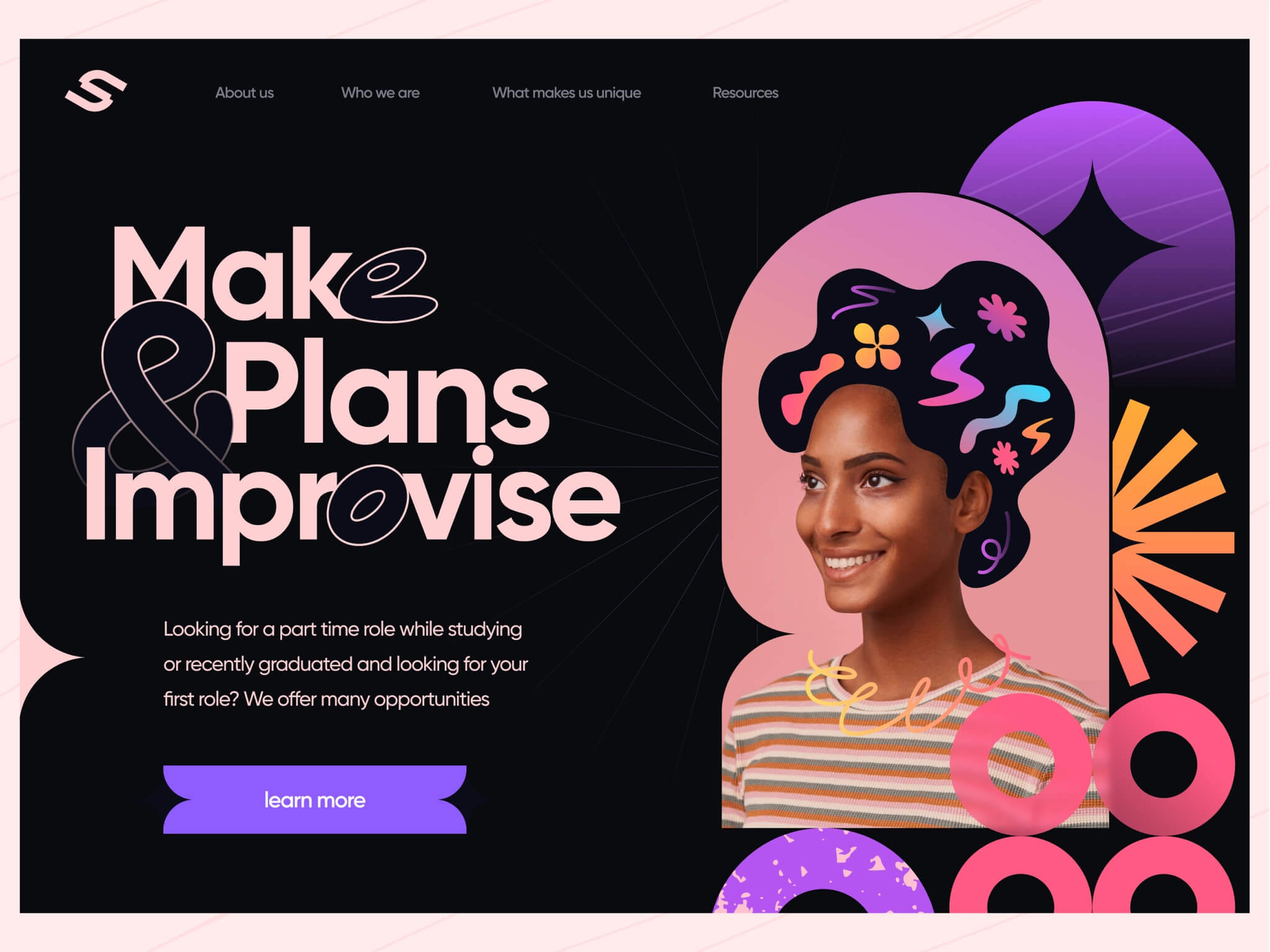 Black, pink and purple funky colorful homepage web design inspiration | Website design ...